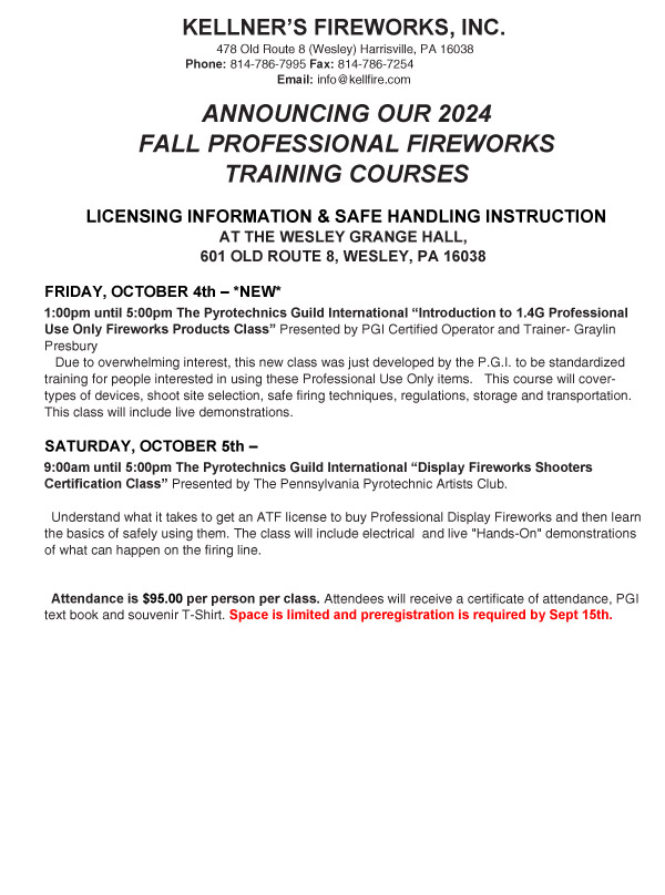 Kellner's Fireworks - Pennsylvania's Fireworks Wholesaler